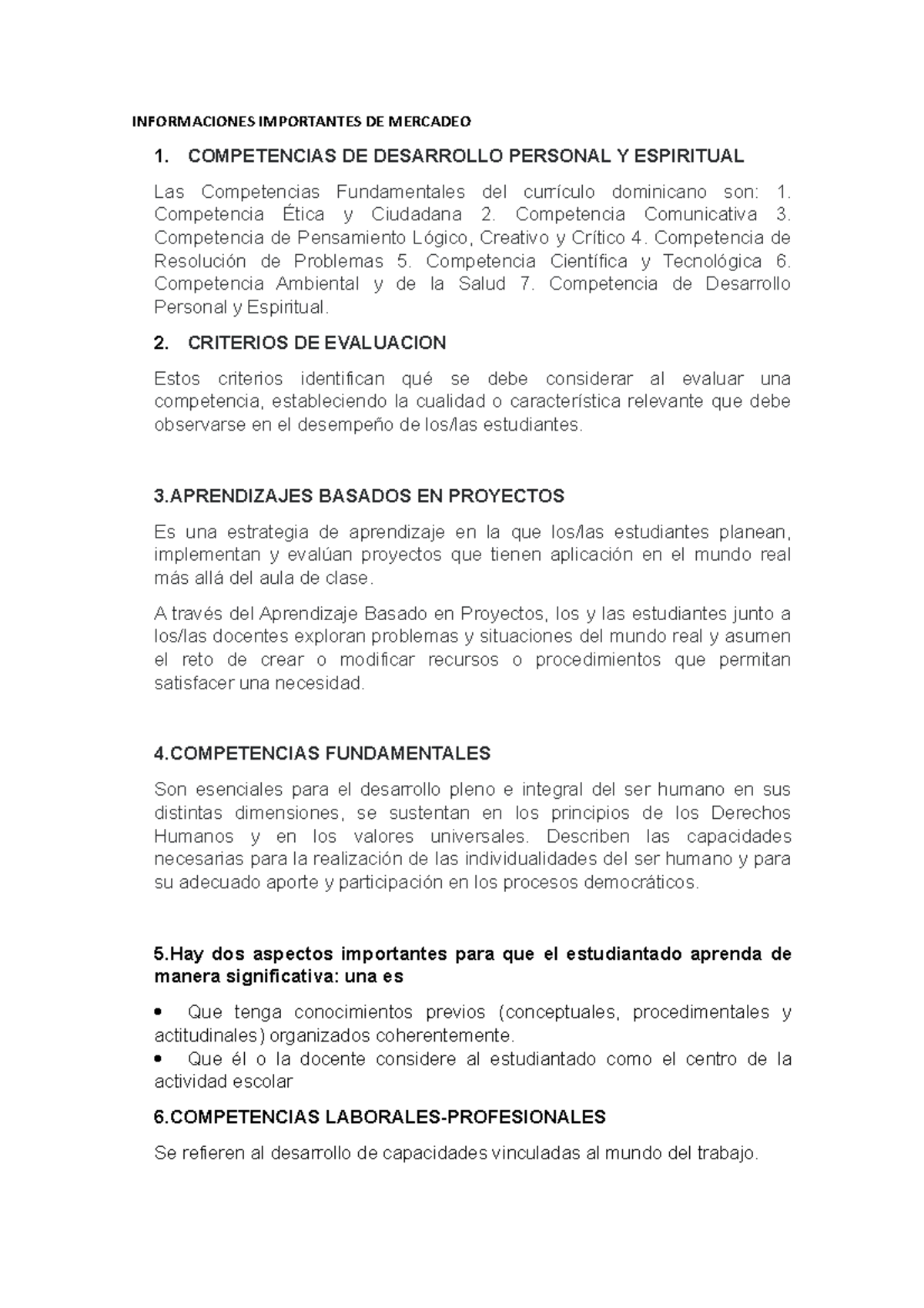 Informaciones Importantes DE Mefcadeo - INFORMACIONES IMPORTANTES DE ...