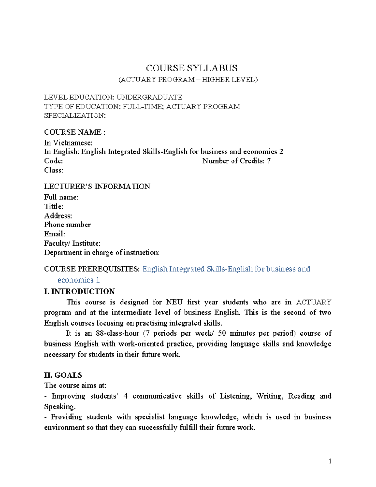 6.2. English 2 syllabus higher level docx - COURSE SYLLABUS (ACTUARY ...
