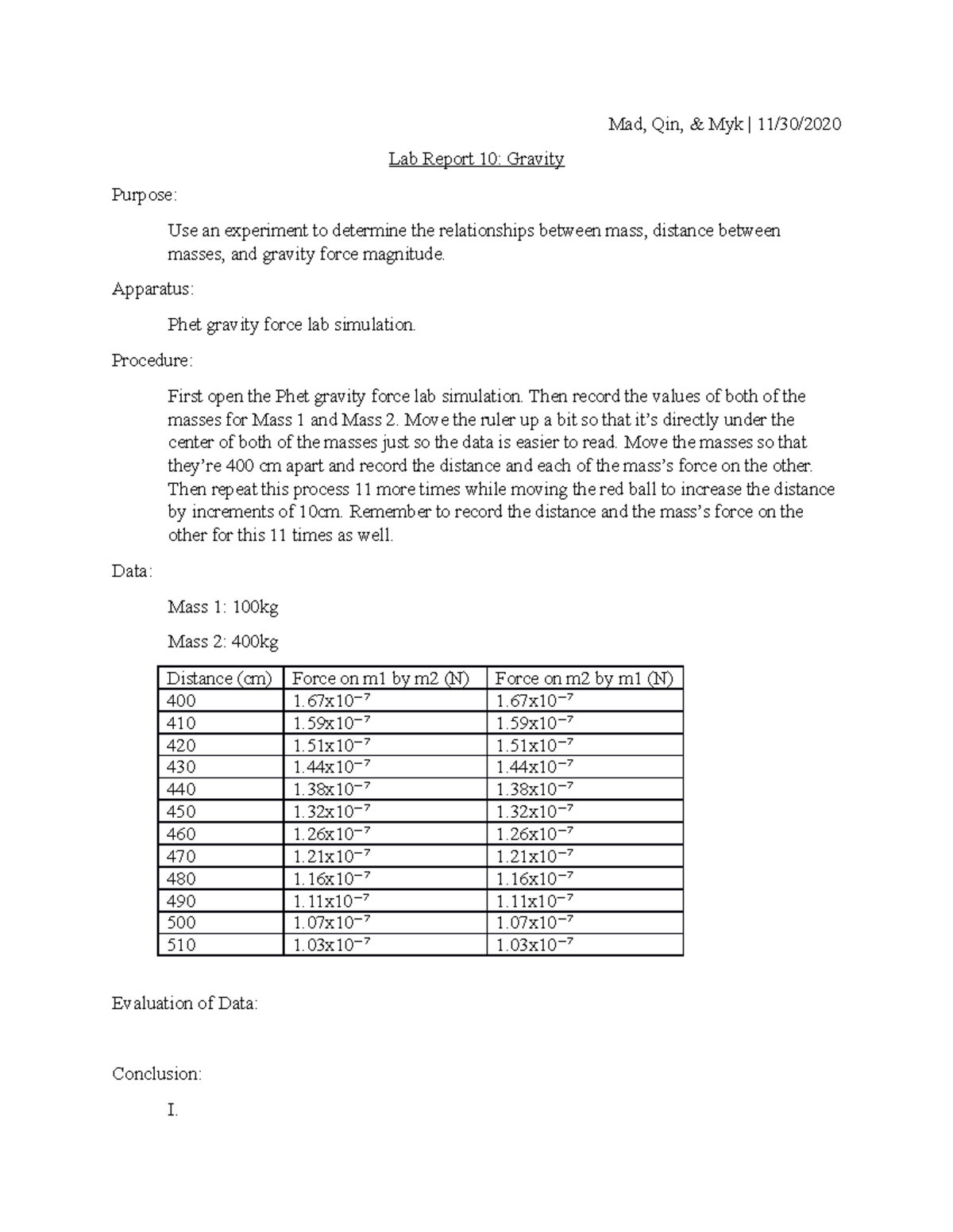 Lab 10 Gravity-U - hdsklffjfdf - Mad, Qin, & Myk | 11/30/ Lab Report 10 ...