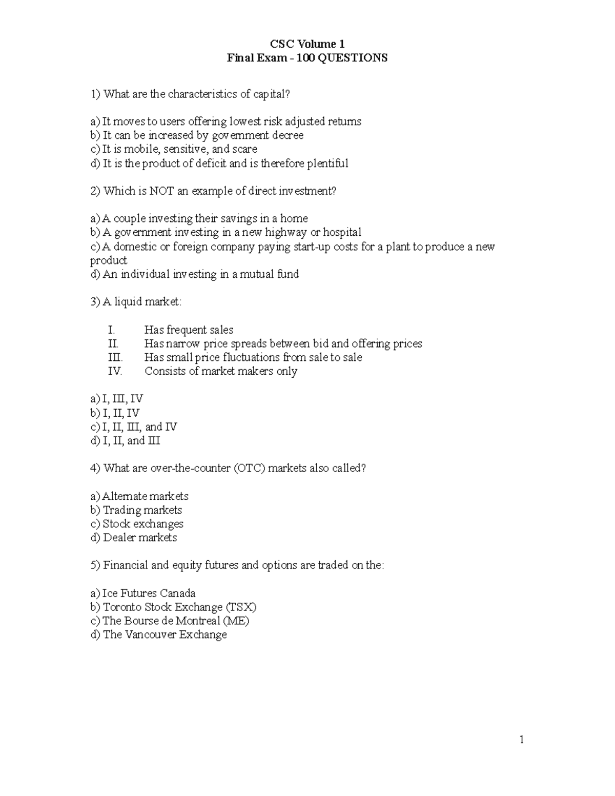 CSC Volume 1 (Final Exam - 100 Questions) 2018 - Final Exam - 100 ...