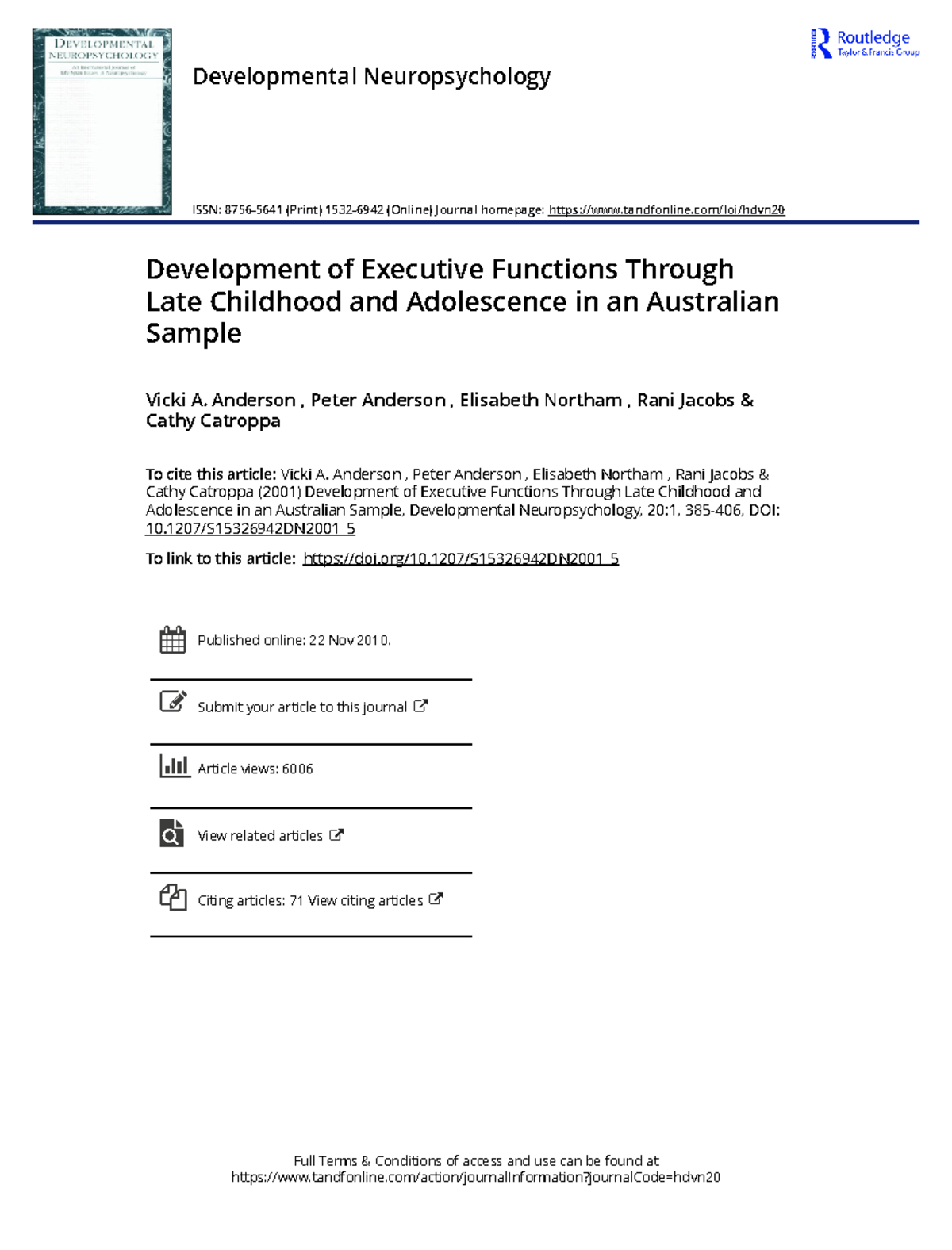 Anderson (2021) Development of Executive Functions Through Late Childhood and Adolescence in an ...