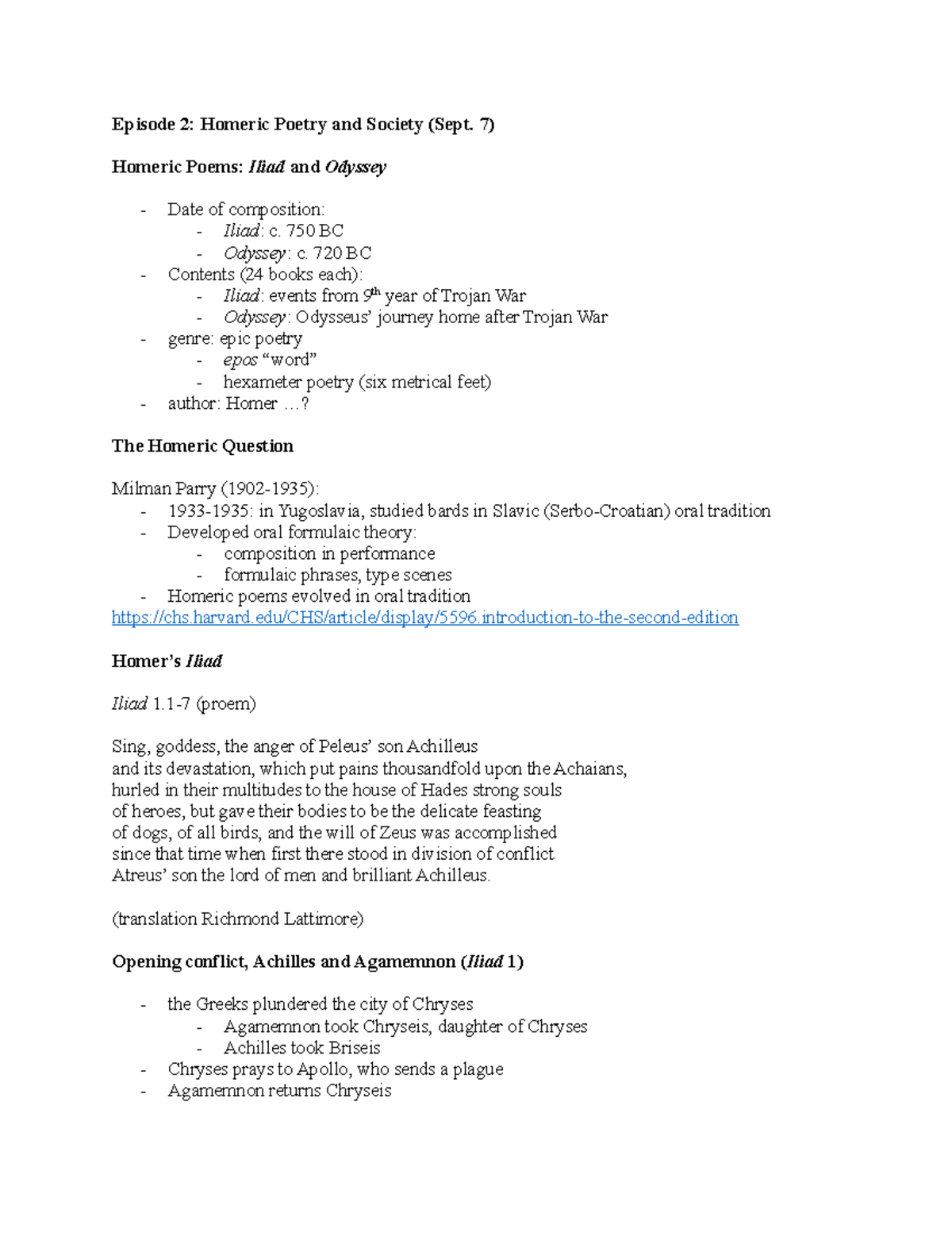 Homeric Poetry and Society - 7) Homeric Poems: Iliad and Odyssey - Date ...