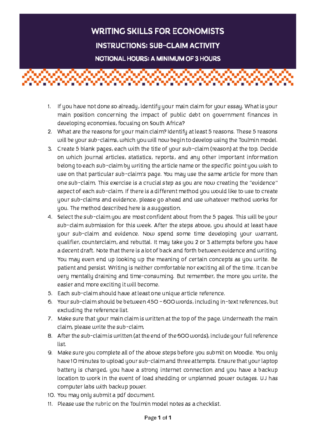 Sub claim instructions - Page 1 of 1 If you have not done so already ...