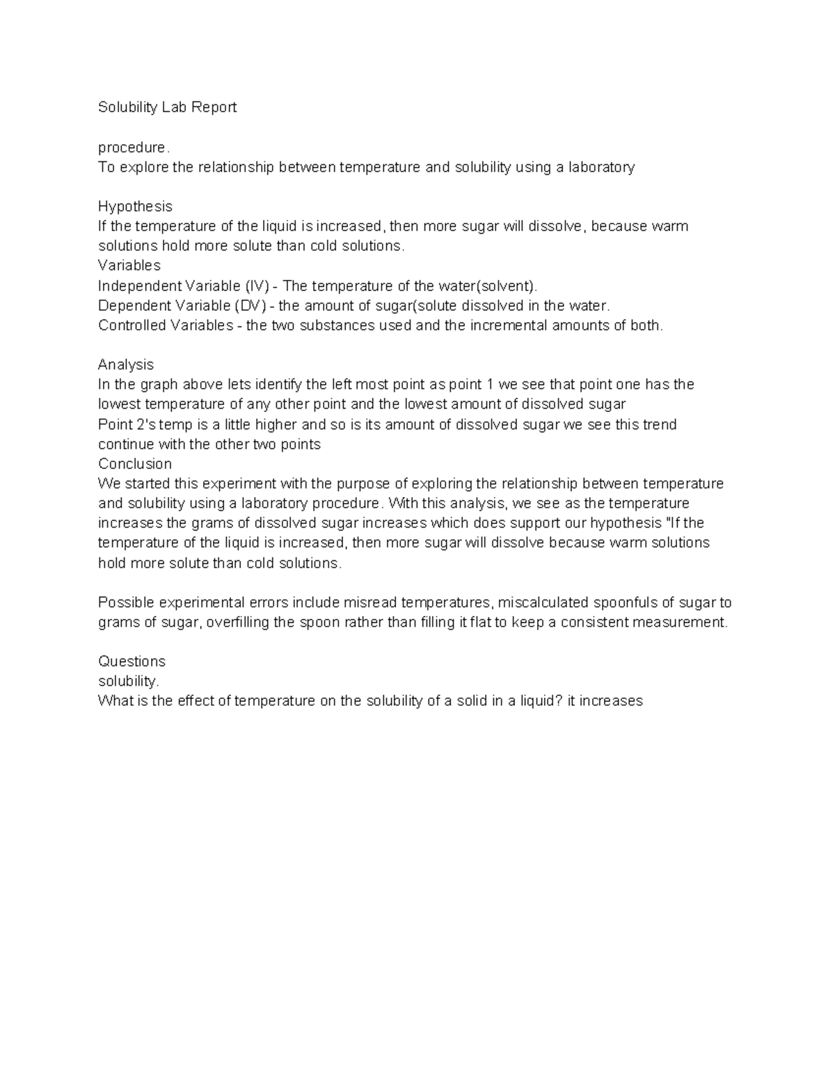 Lab report 3 - Solubility Lab Report procedure. To explore the ...