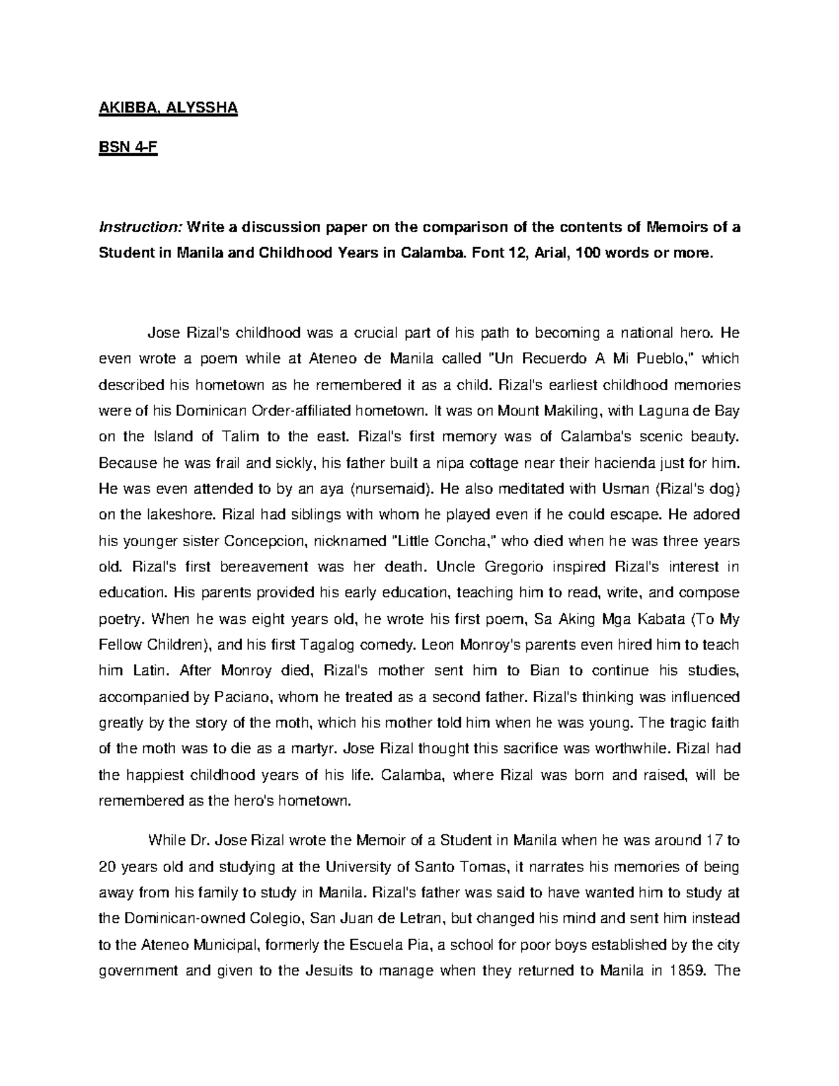 Memoirs of a student in manila and childhood years in calamba - Font 12 ...