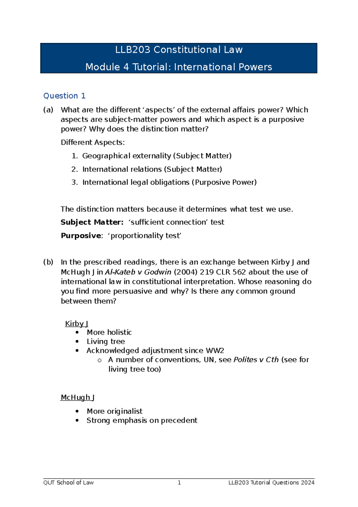 Module 4 Tutorial Questions - International Powers (6pm class) - LLB203 ...