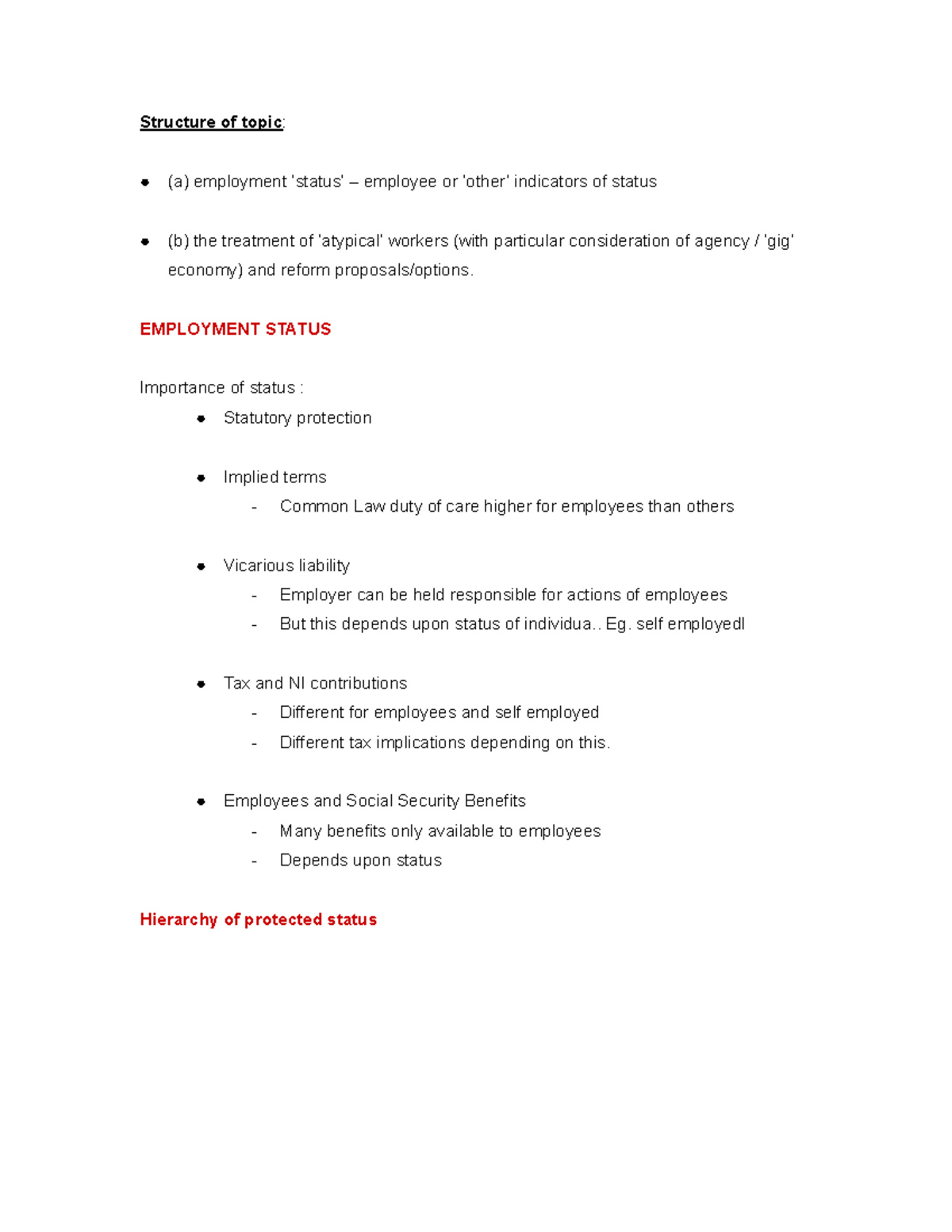 Labour law concept of employment - Structure of topic: (a) employment ...