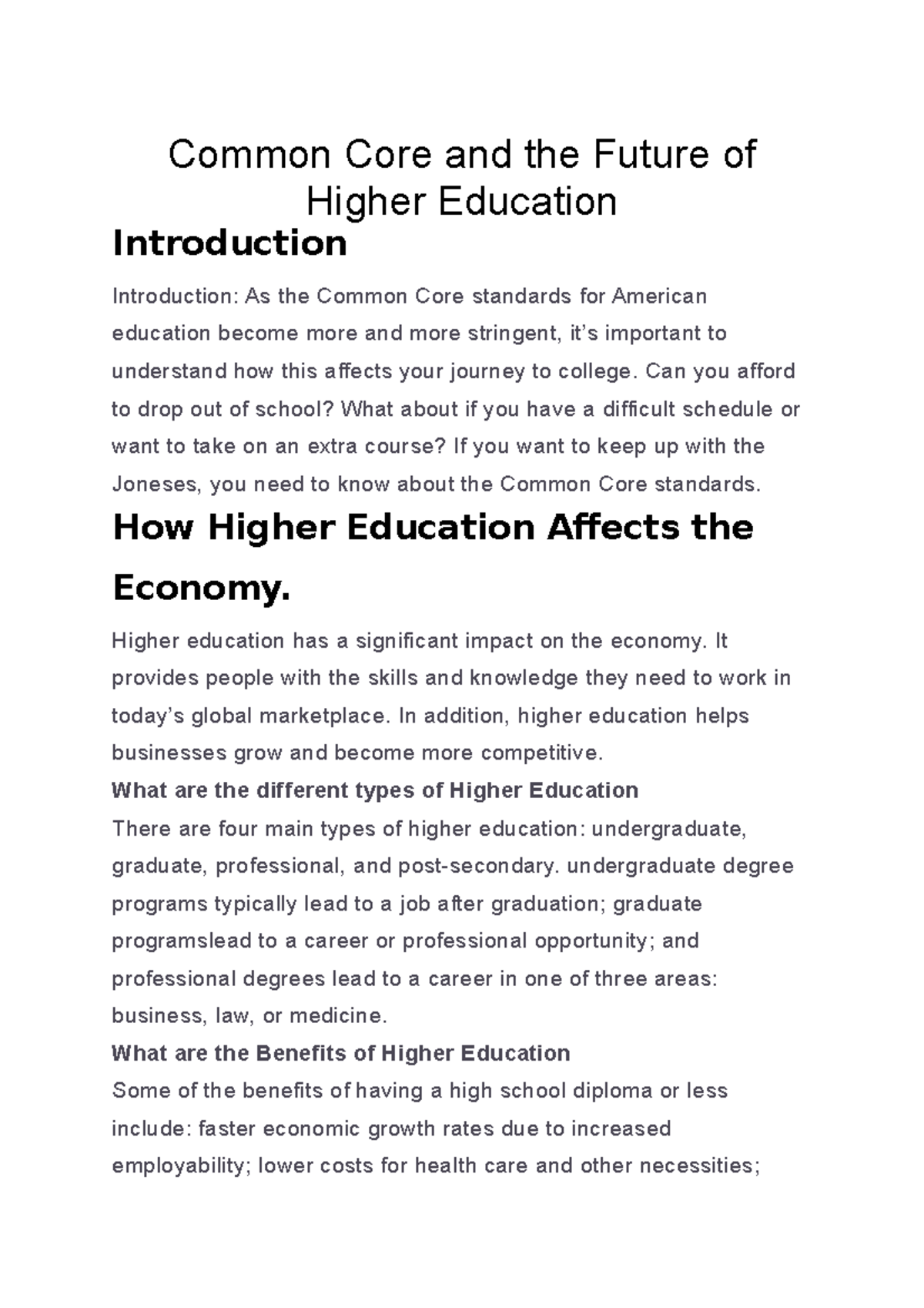 Common Core and the Future of Higher Education - Common Core and the ...