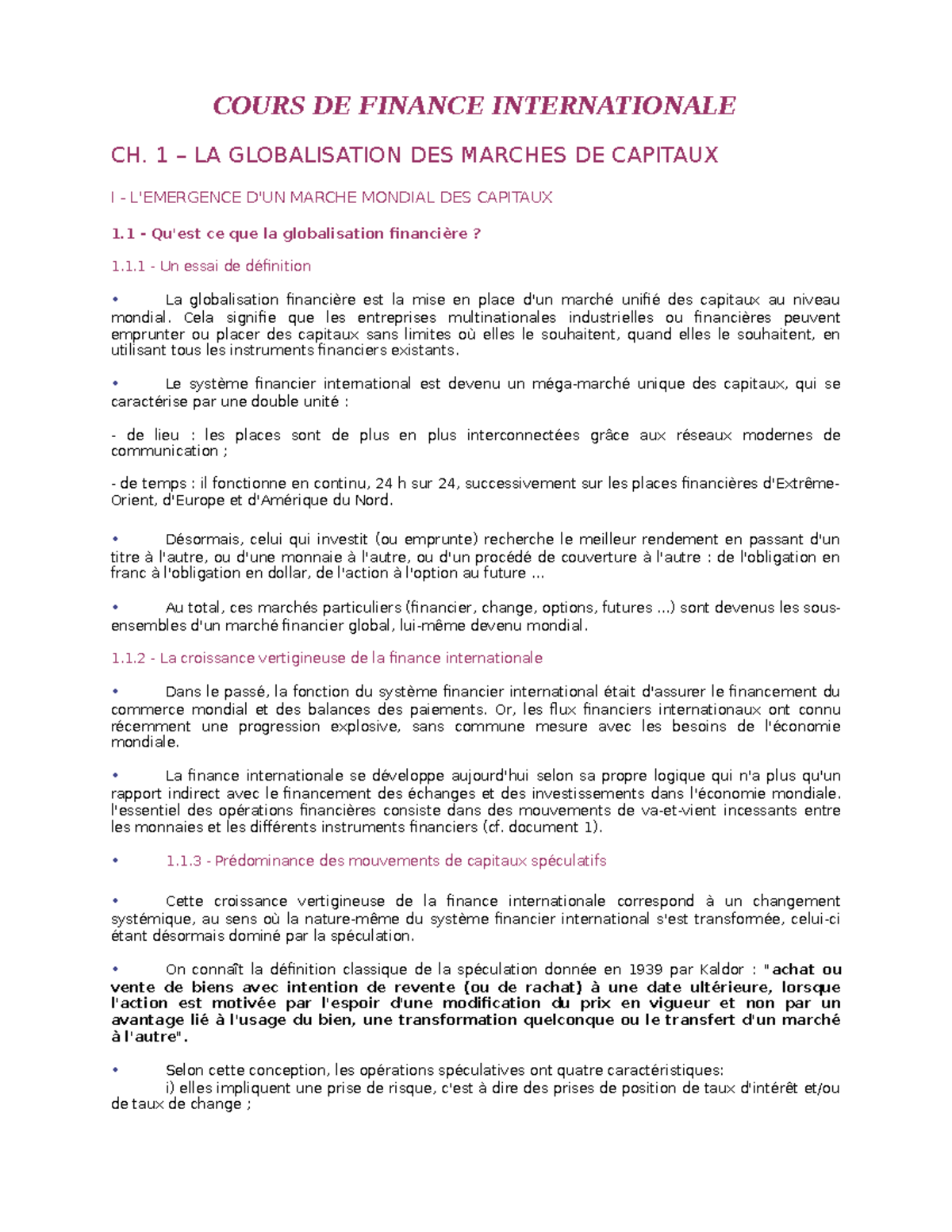 Mondialisation LA GLOBALISATION DES MARCHES DE CAPITAUX - COURS DE ...