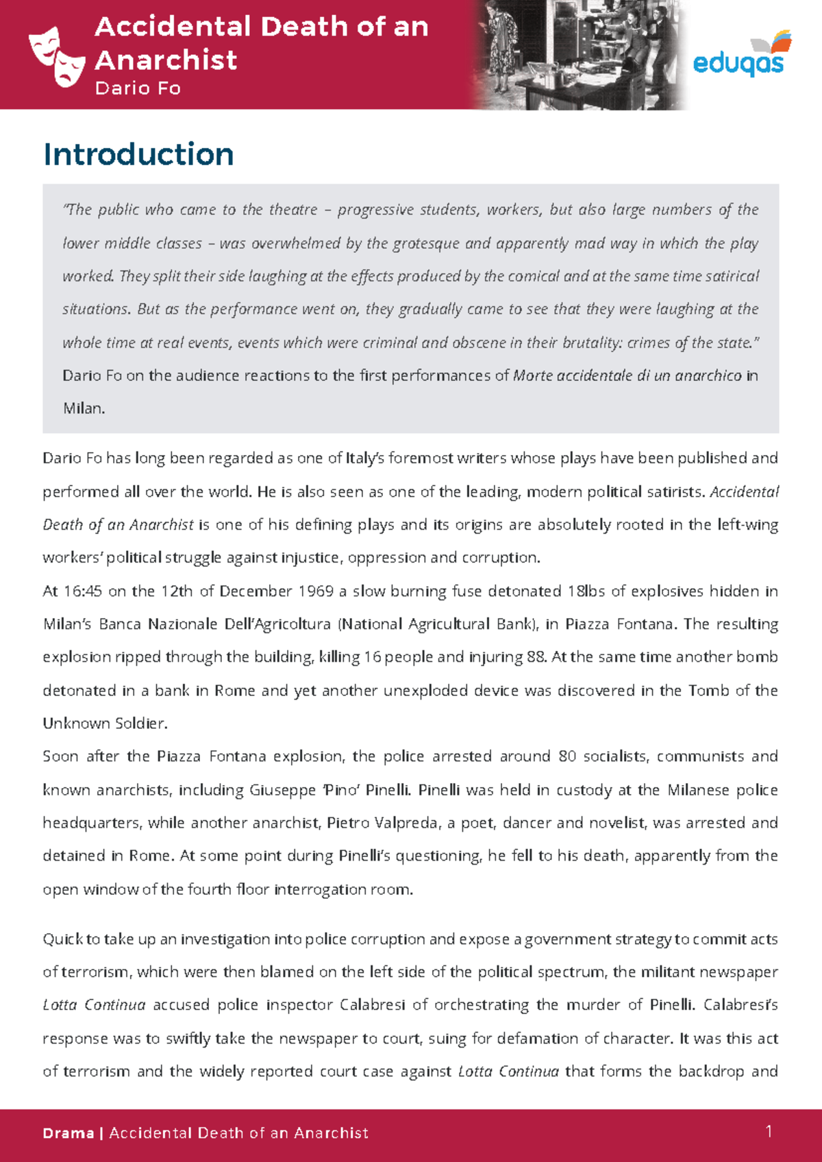 Accidental death of an anarchist - Anarchist Dario Fo Introduction “The ...