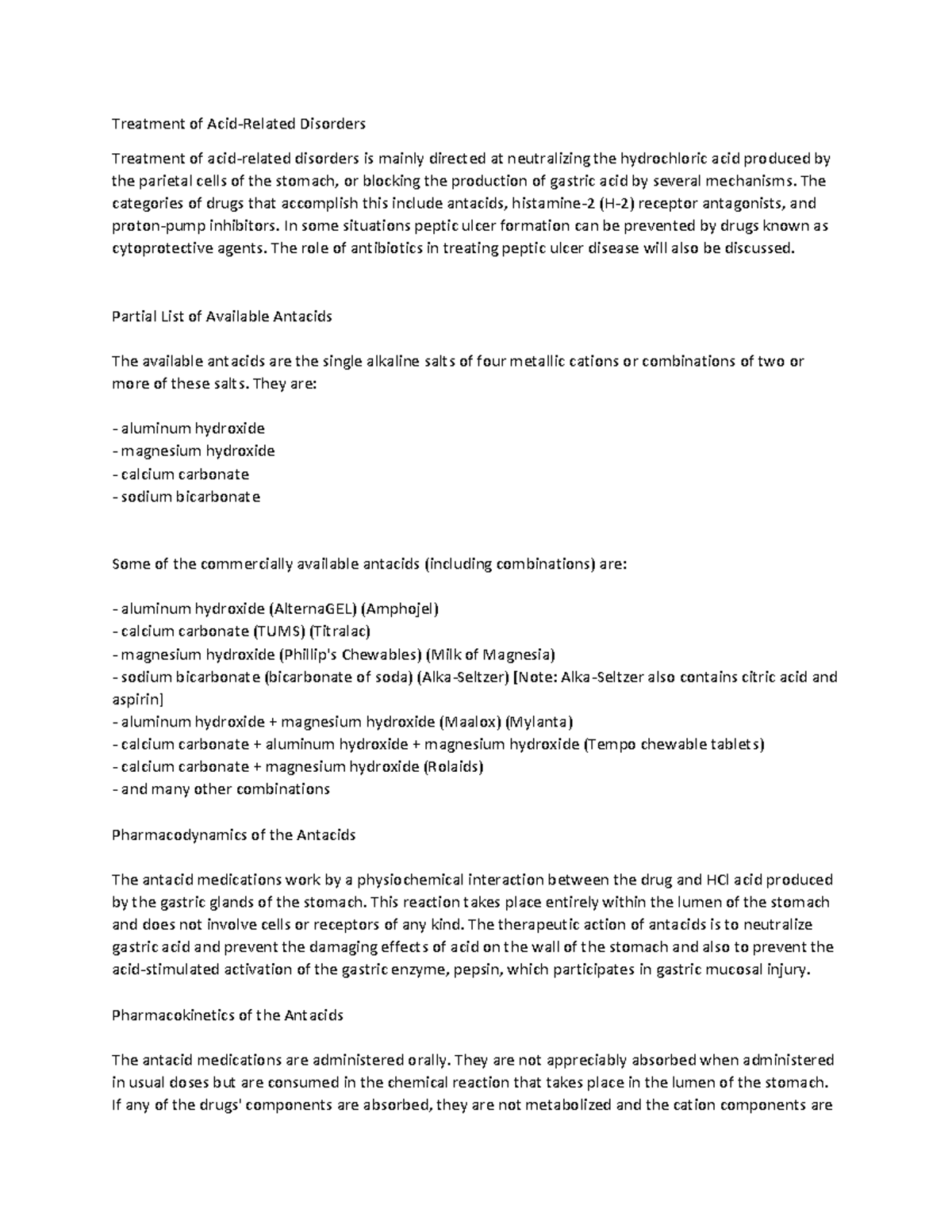 Treatment of Acid-1 - Acid lecture notes - Treatment of Acid-Related ...