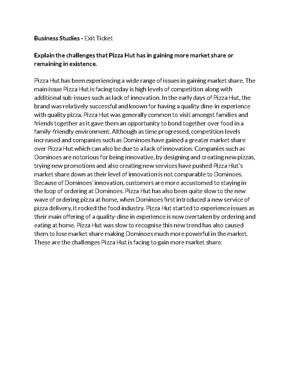 Business Studies - Exit Ticket - Business Studies - Exit Ticket Explain ...