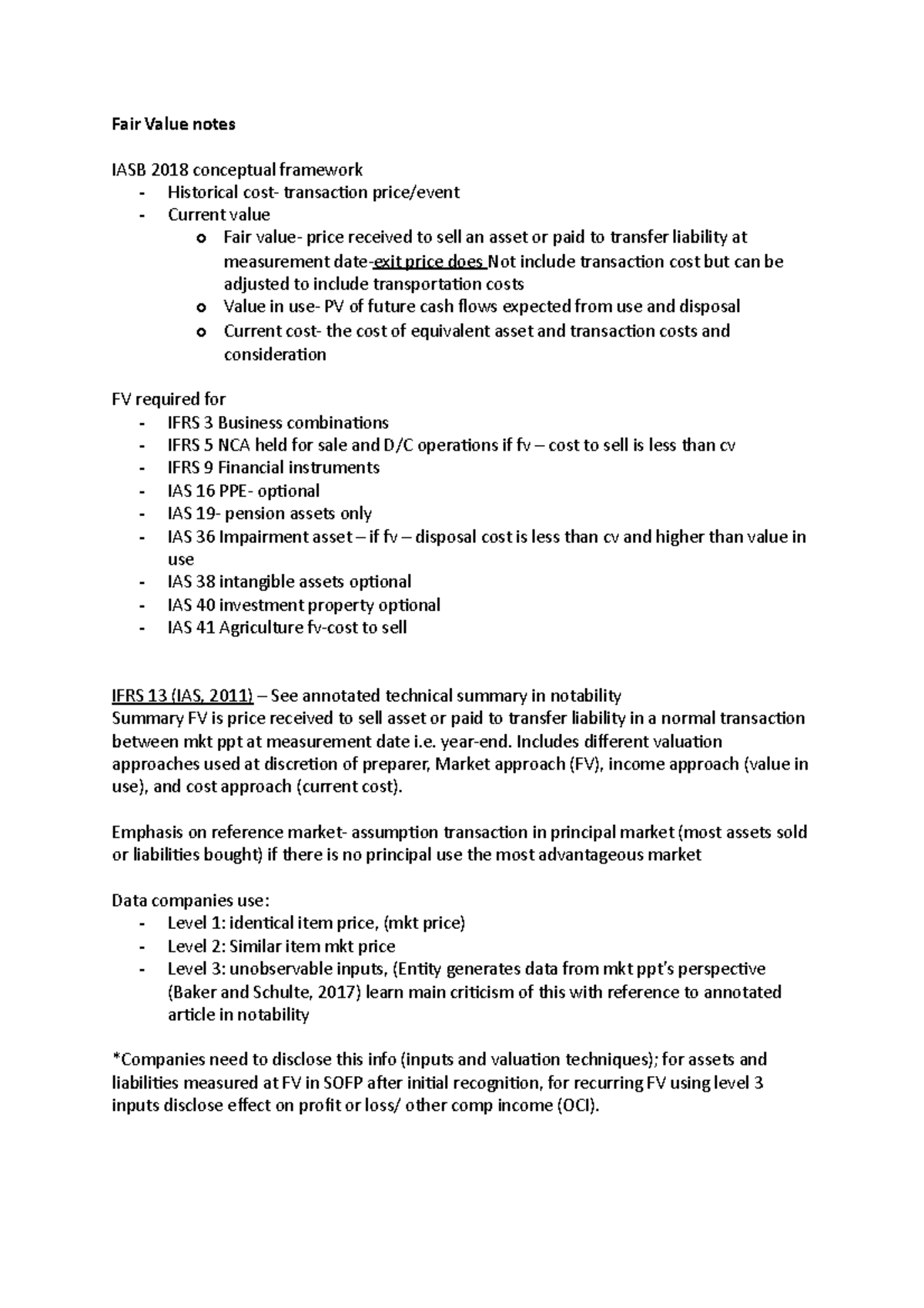 Fair Value notes - Fair Value notes IASB 2018 conceptual framework ...
