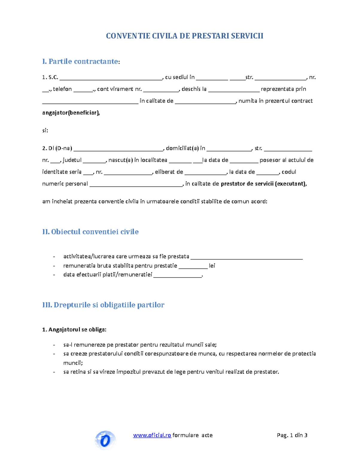 Conventie Civila DE Prestari Servicii - CONVENTIE CIVILA DE PRESTARI ...