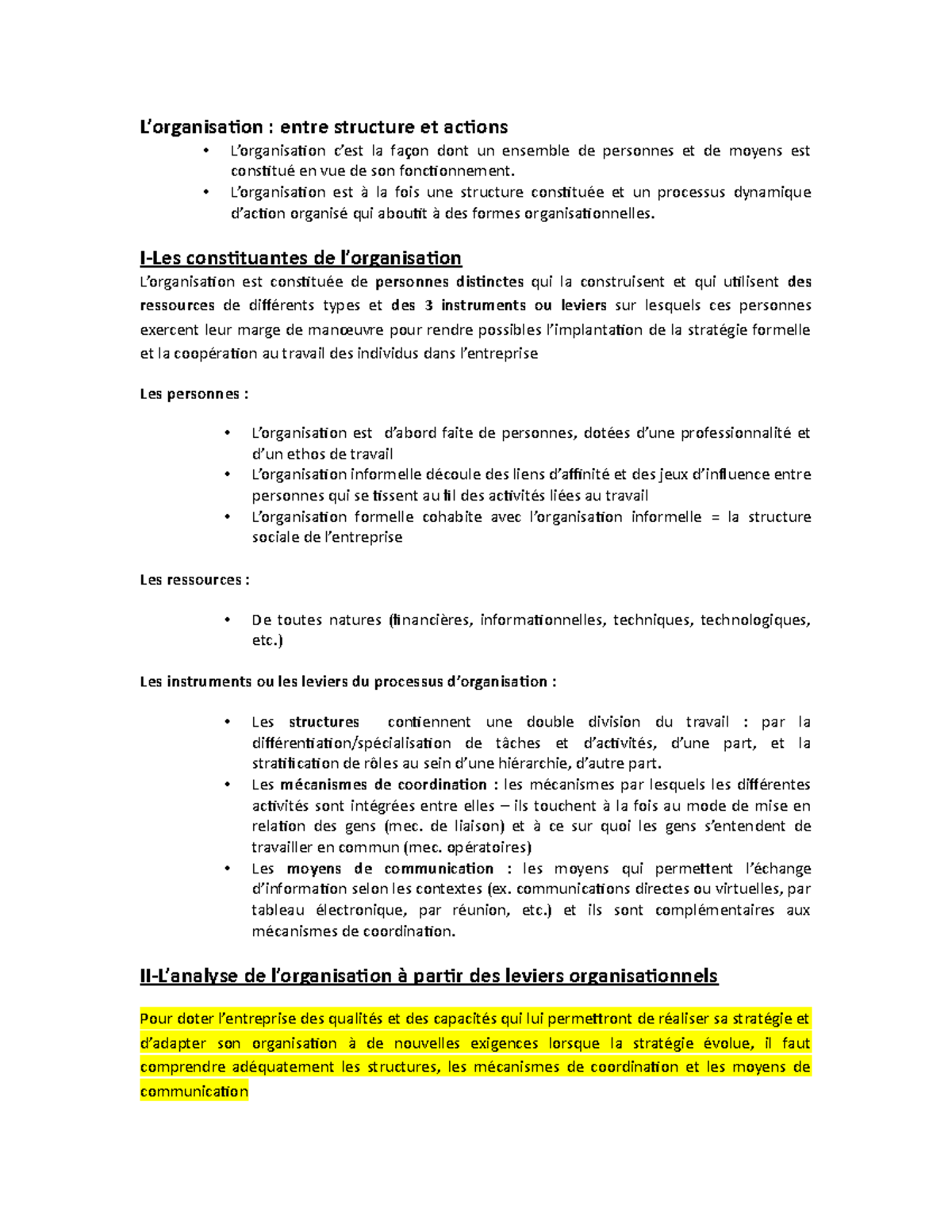 Chapitre 8 lorganisation Résumé NV - L’organisation : entre structure ...