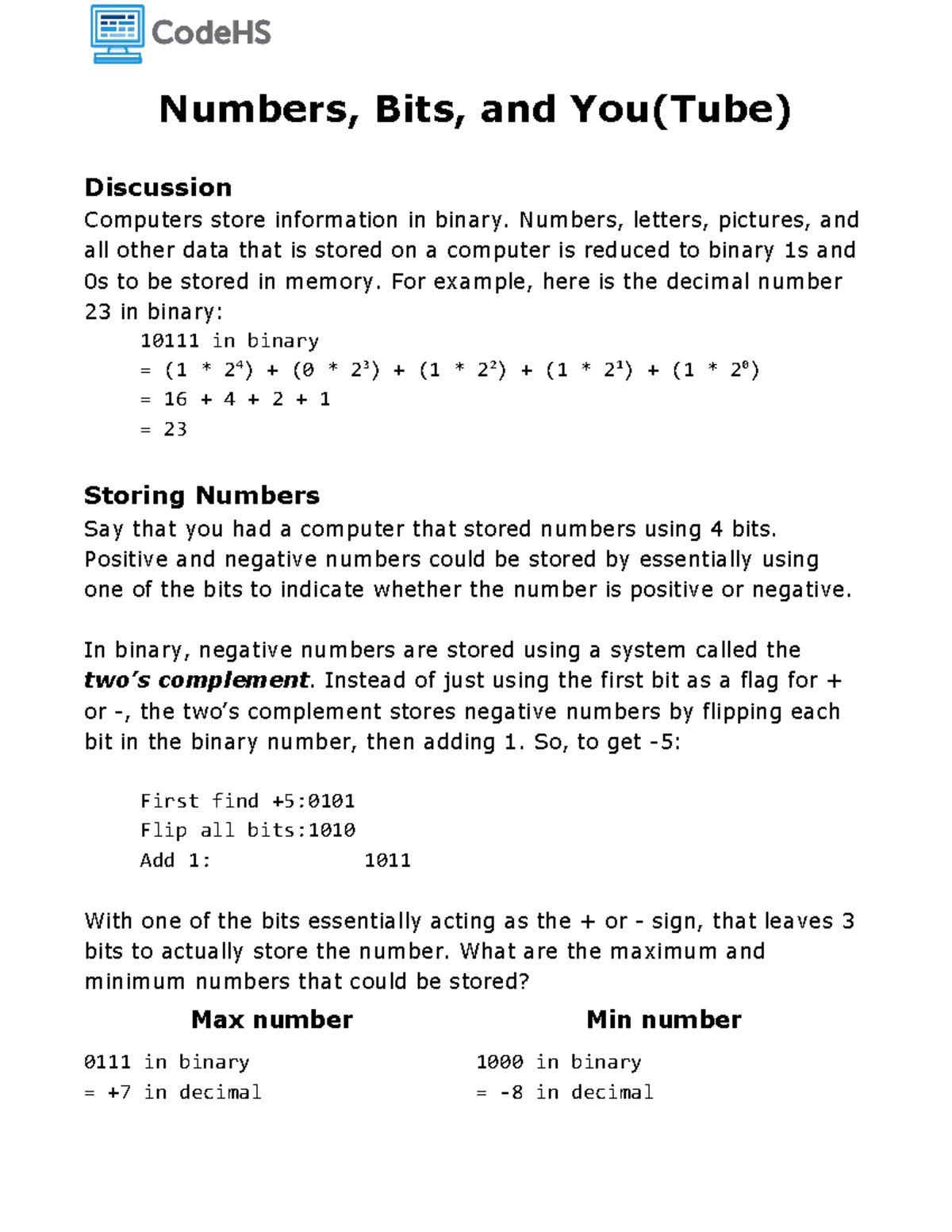 APCS HW - This is also homework from my computer science class. - Numbers, Bits, and You(Tube ...