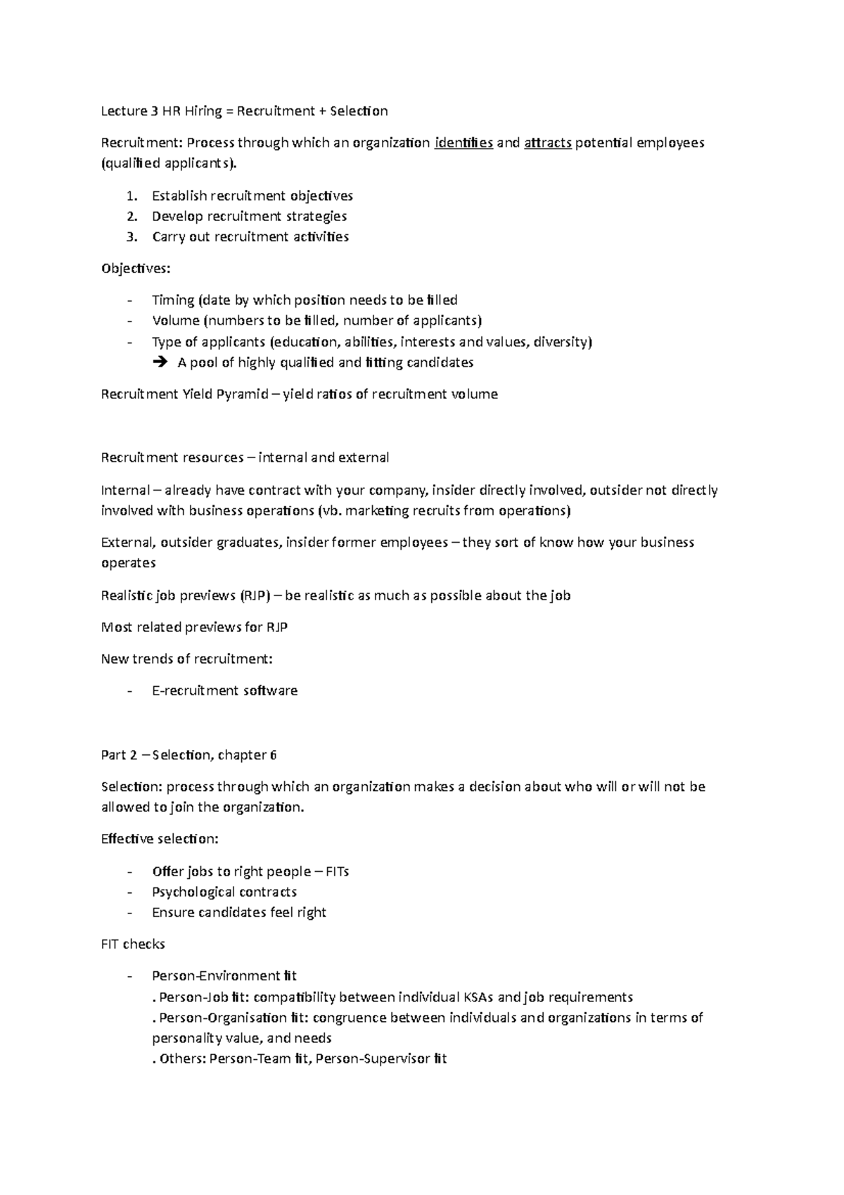 HRM lecture 3 collegeaantekeningen - Lecture 3 HR Hiring = Recruitment ...