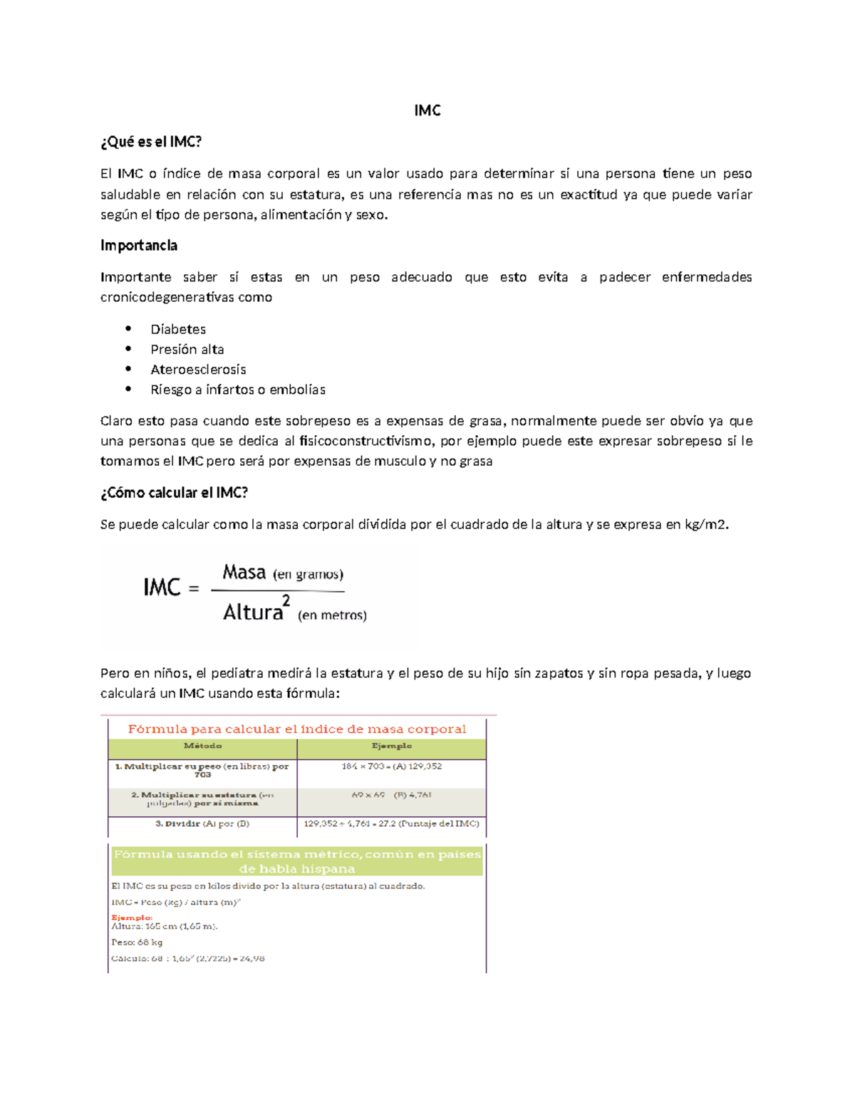 IMC - bioquimica - IMC ¿Qué es el IMC? El IMC o índice de masa corporal ...