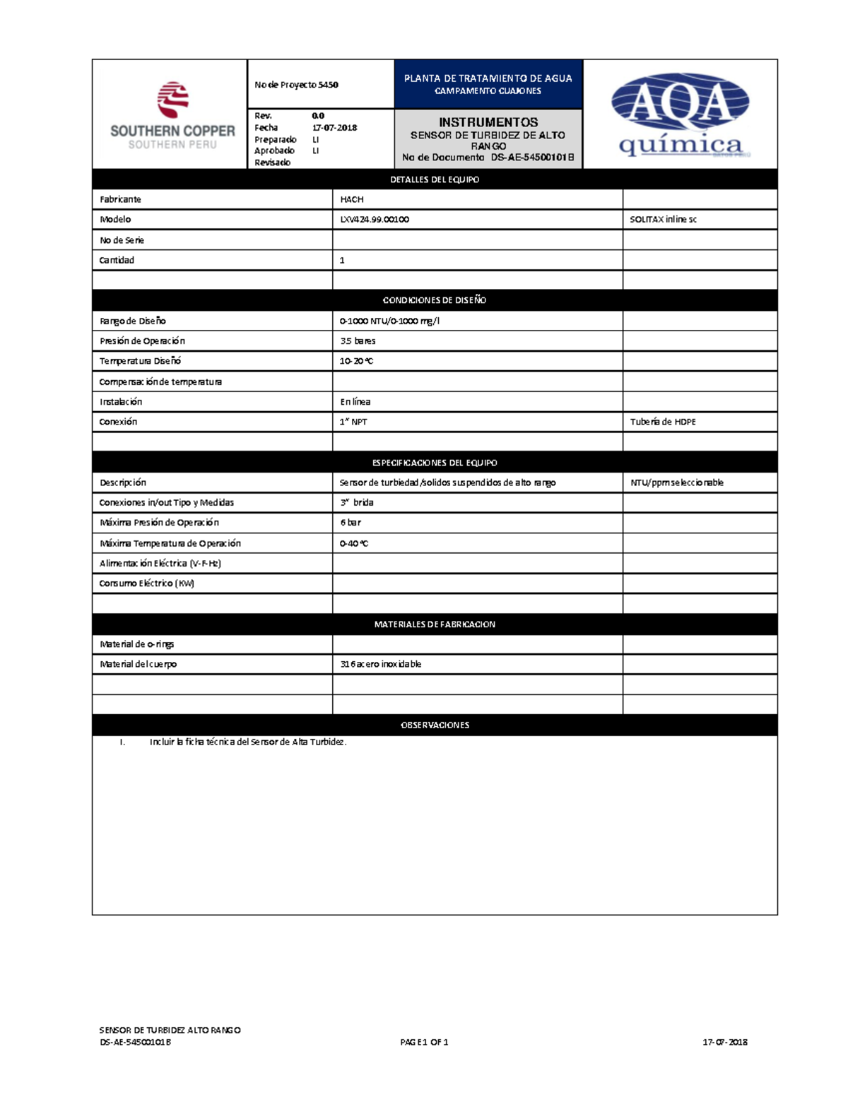 2.7.1.3 DATA Sheet Sensor de Alta Turbidez (HACH) - SENSOR DE TURBIDEZ ...