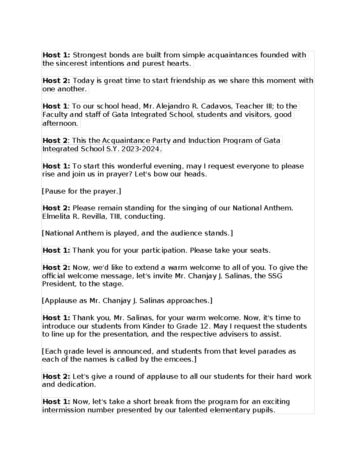 Acquaintance Script - Host 1: Strongest bonds are built from simple ...