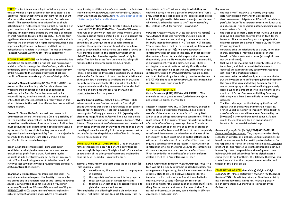 Cheat sheet Tri1 - TRUST The trust is a relationship in which one ...