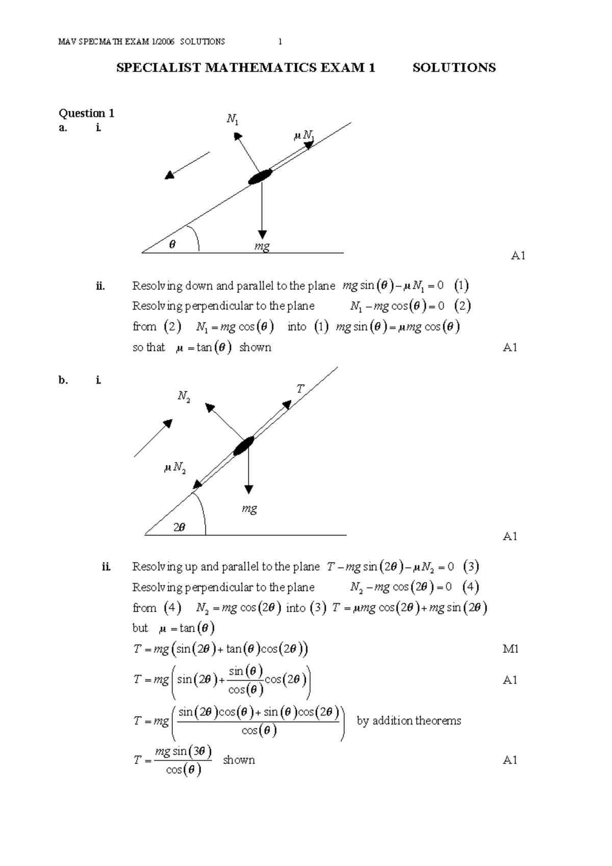 SM Exam 1 Answers v1 - SPECIALIST MATHEMATICS EXAM 1 SOLUTIONS ...