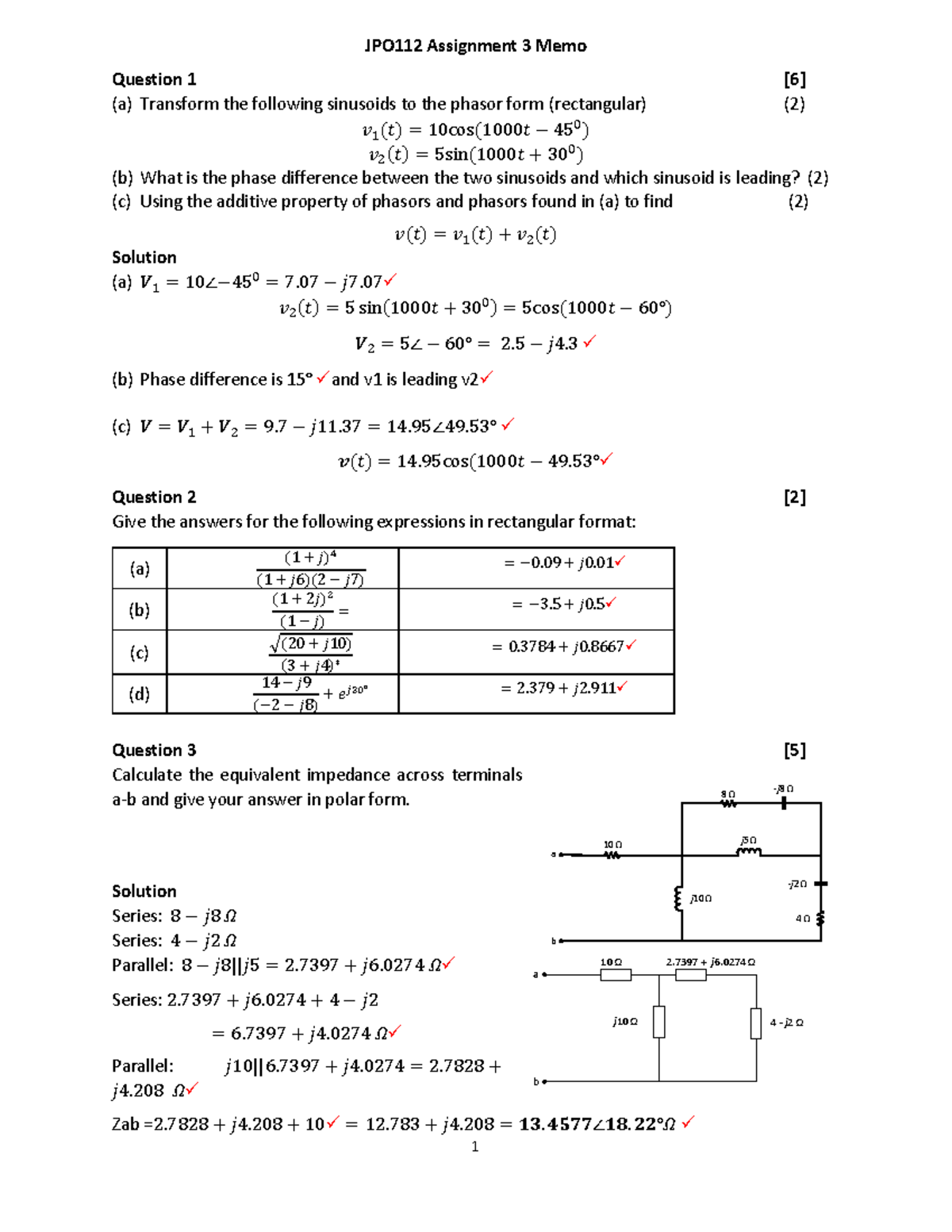 Assignment 03 memo 2024 - JPO112 Assignment 3 Memo Question 1 [ 6 ] (a) Transform the following ...