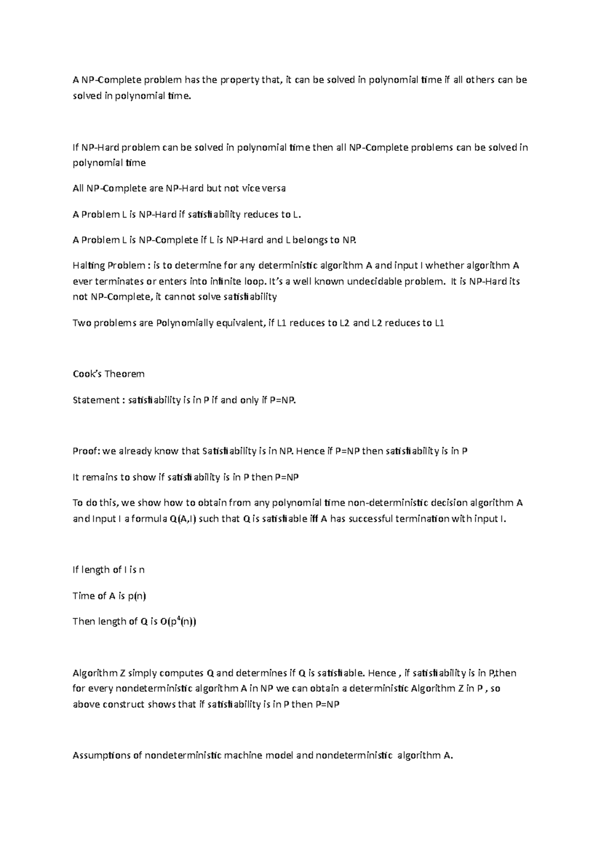 Unit V Np Hard Np Complete Cook S Theorem A Np Complete Problem Has The Property That It