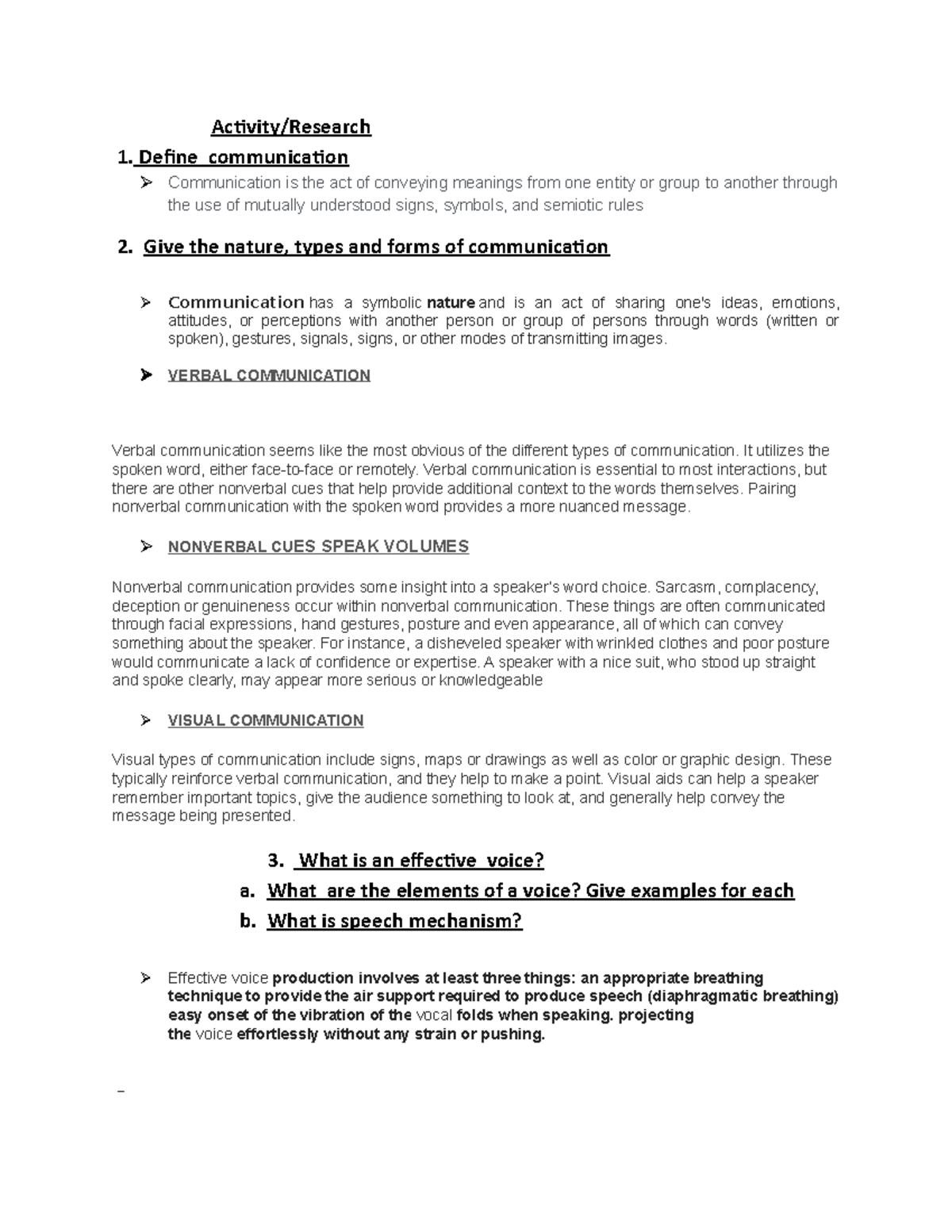 Speech-Comunication - Lecture notes 1 - Activity/Research 1. Define ...