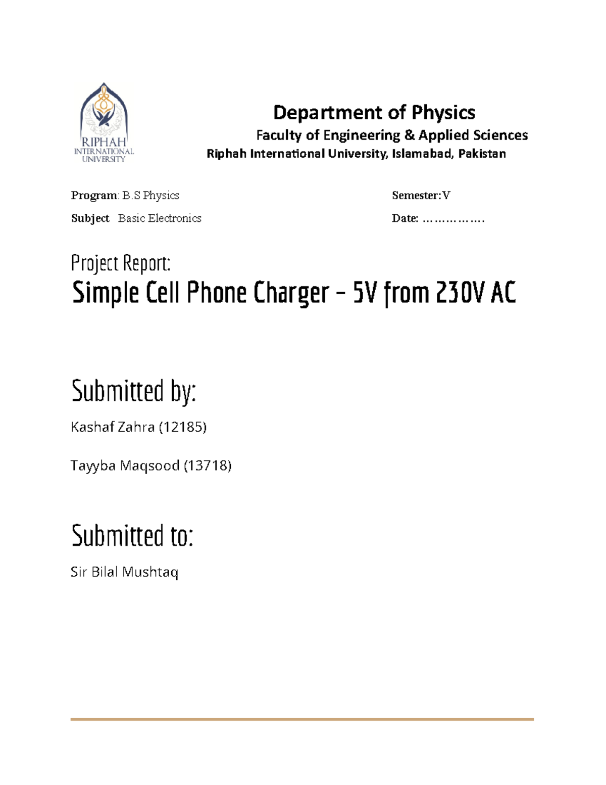Report - electronics assignments - Department of Physics Faculty of Engineering & Applied - Studocu