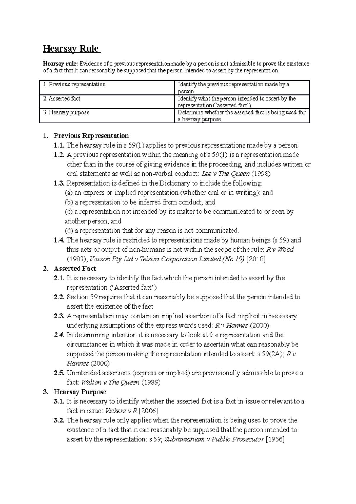 Hearsay rule - summary/answer scaffold - Hearsay Rule Hearsay rule ...