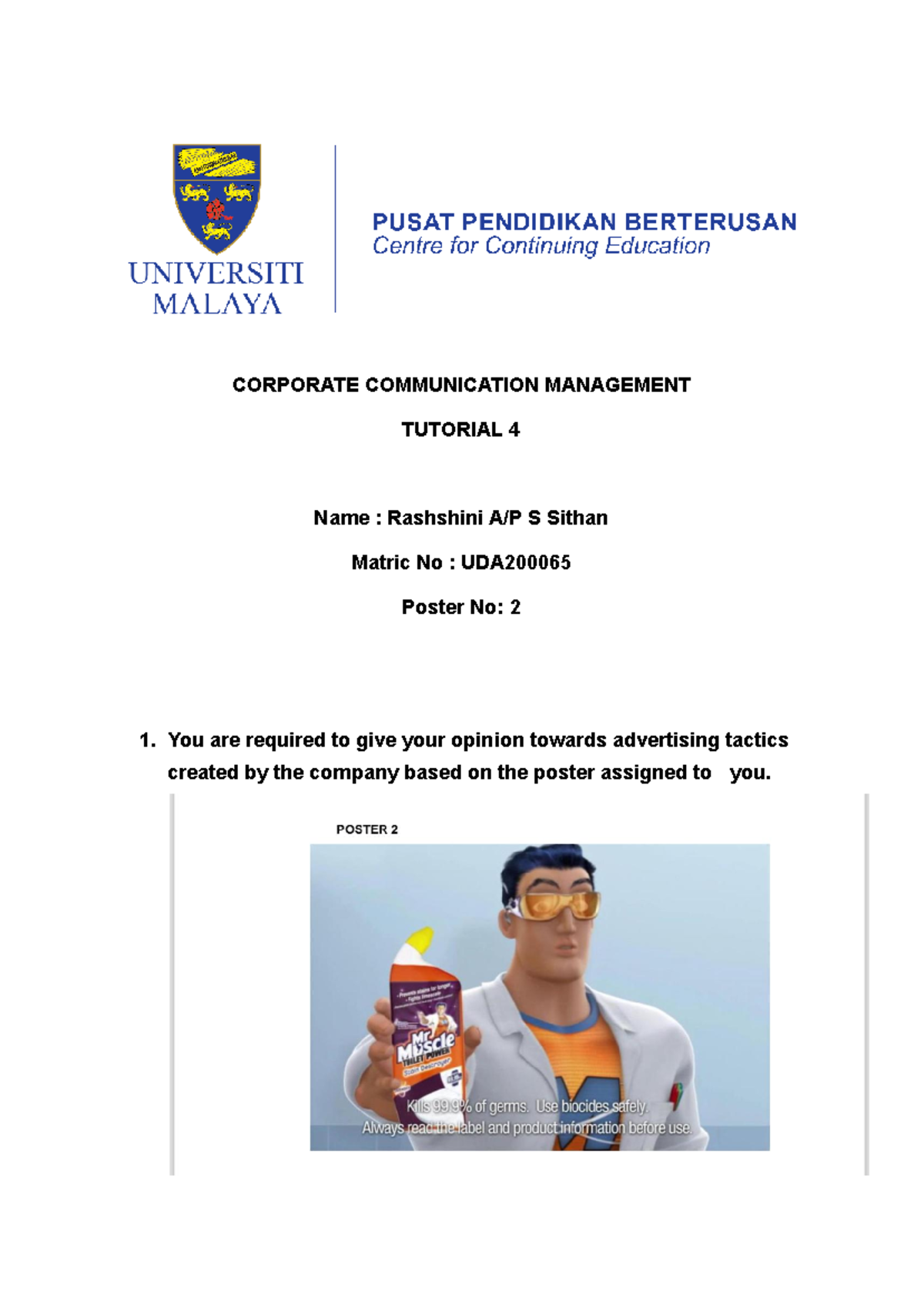 Tutorial 4 (Answer) - CORPORATE COMMUNICATION MANAGEMENT TUTORIAL 4 ...