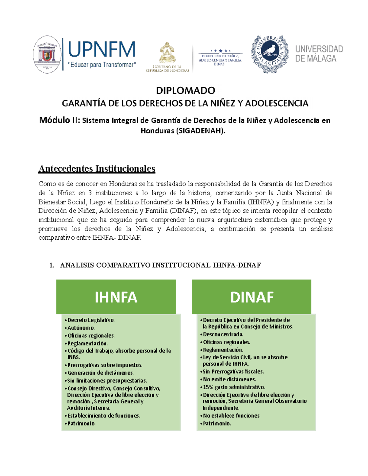 Análisis Ihnfa- Dinaf - Módulo II: Sistema Integral de Garantía de ...