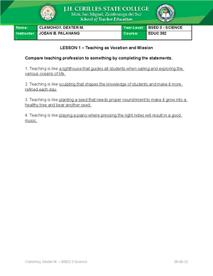 Reflection on Desiderata - Name: CLAMOHOY, DEXTER M. Year Level: BSED 3 ...