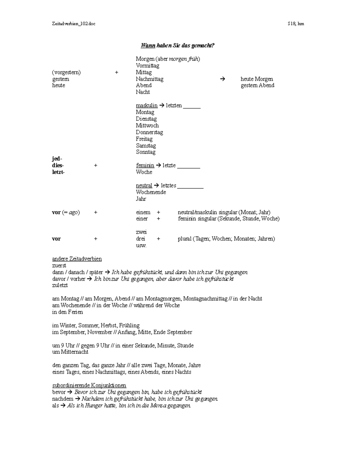 Zeitadverbien 102 - Professor: Frank Voigt - Zeitadverbien_102 S18, hm ...