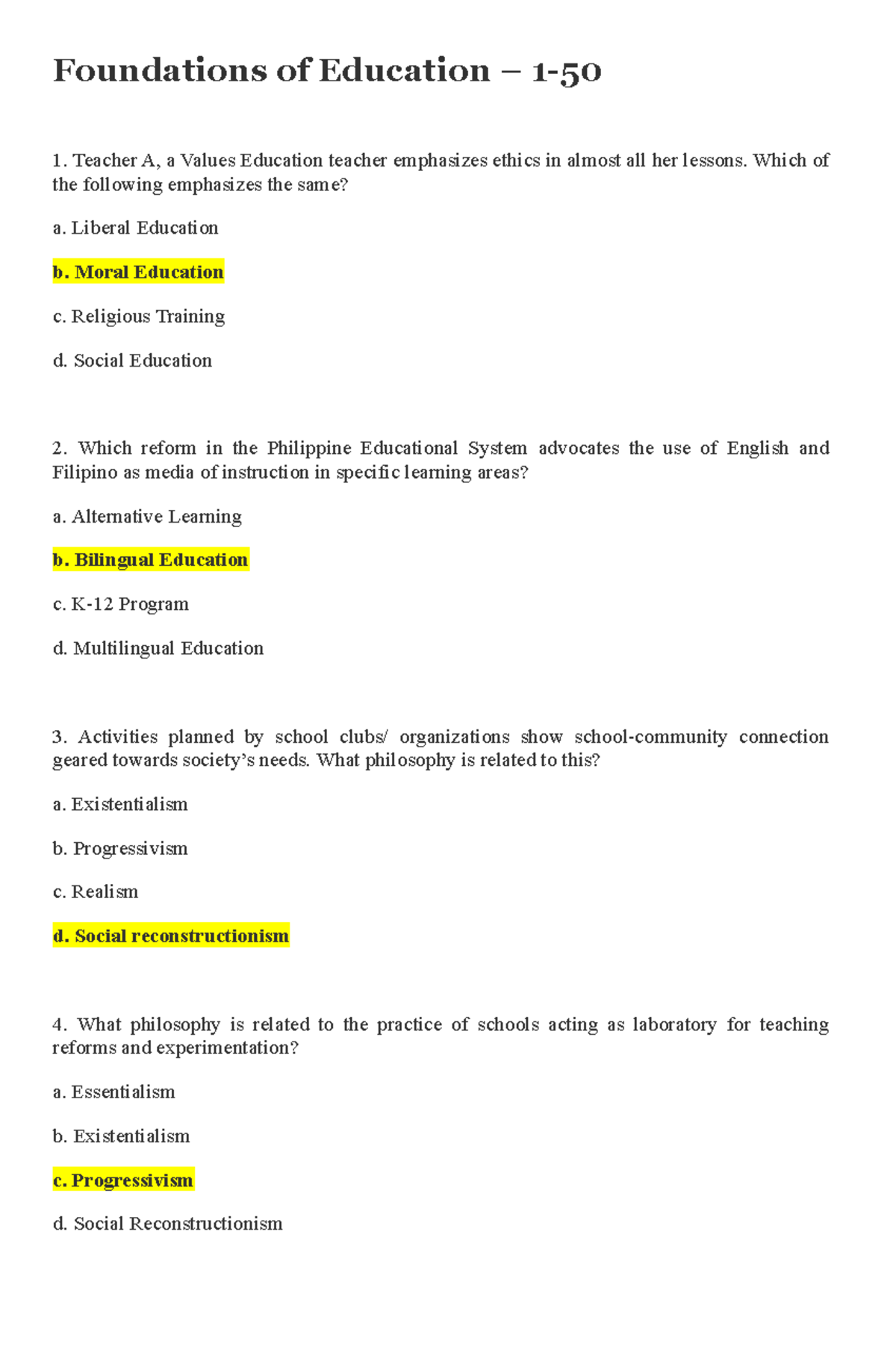 Foundations OF Education Question AND Anwer - Foundations of Education ...