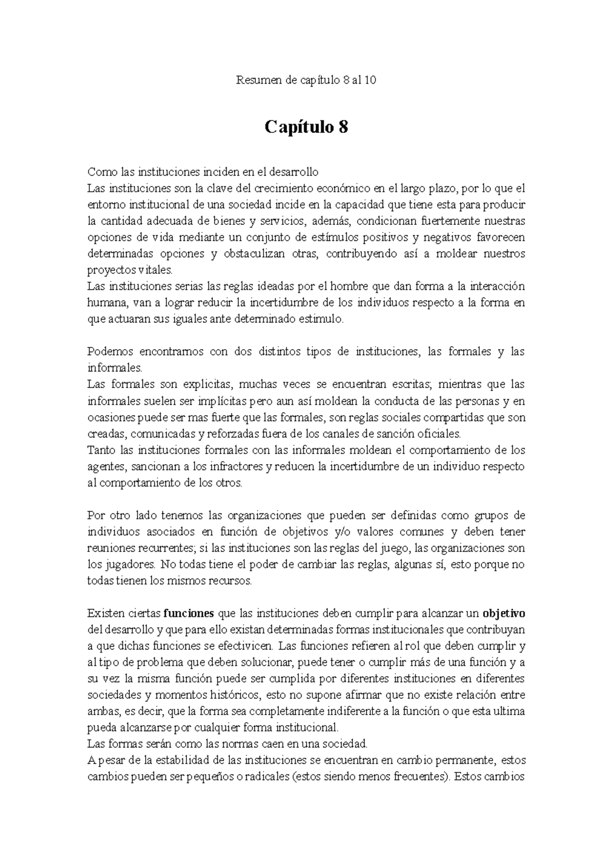 Resumen capitulo 8 a 10 manual - Resumen de capítulo 8 al 10 Capítulo 8 Como las instituciones ...