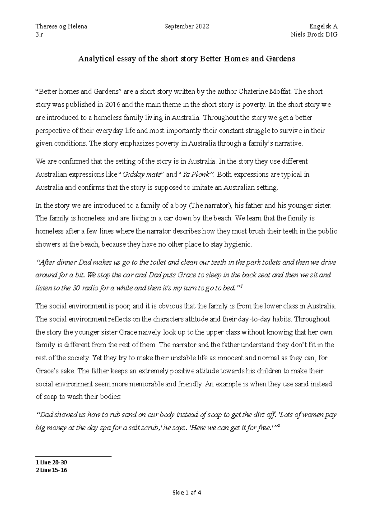 Analytical essay of the short story Better Homes and Gardens - 3 Niels ...