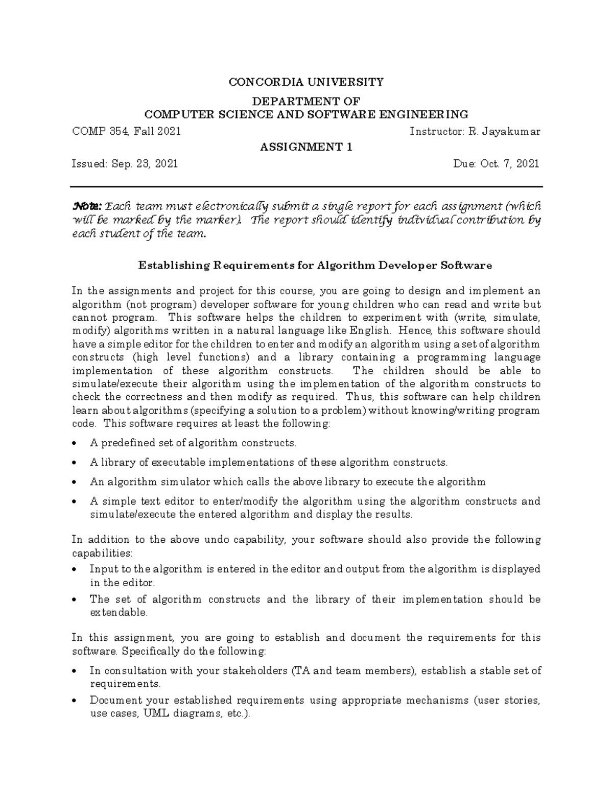 Comp354-as1 - Assignment 1 - CONCORDIA UNIVERSITY DEPARTMENT OF COMPUTER SCIENCE AND SOFTWARE ...