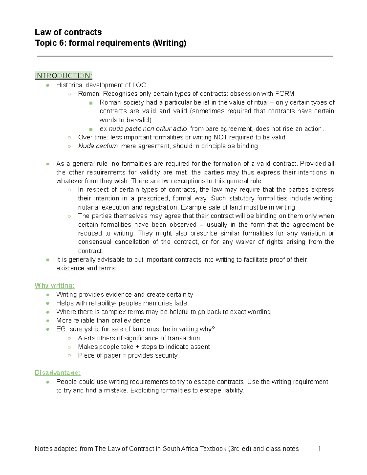 Topic 6 formal requirements (Writing) - Law of contracts Topic 6 ...