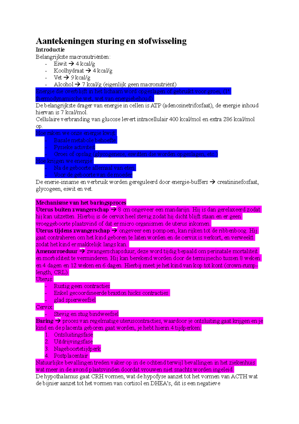 Aantekeningen sturing en stofwisseling - Aantekeningen sturing en ...