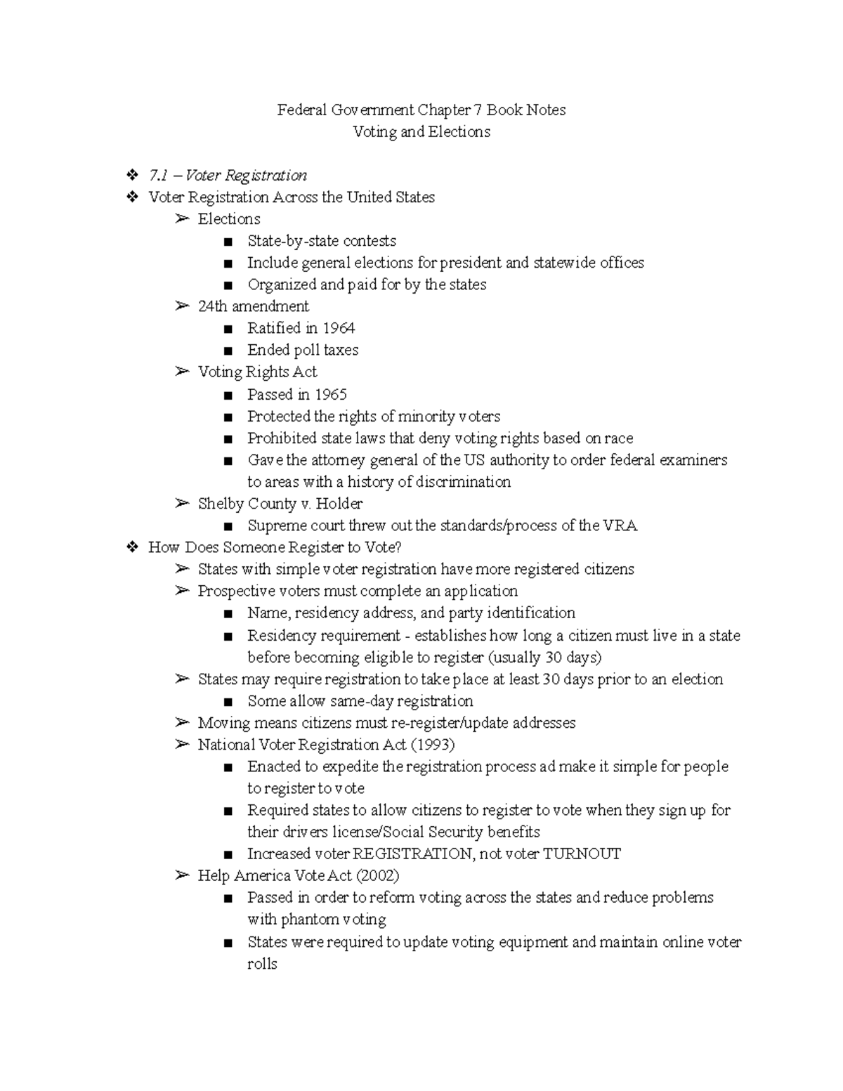 Federal Government Chapter 7 Book Notes - Holder Supreme court threw ...