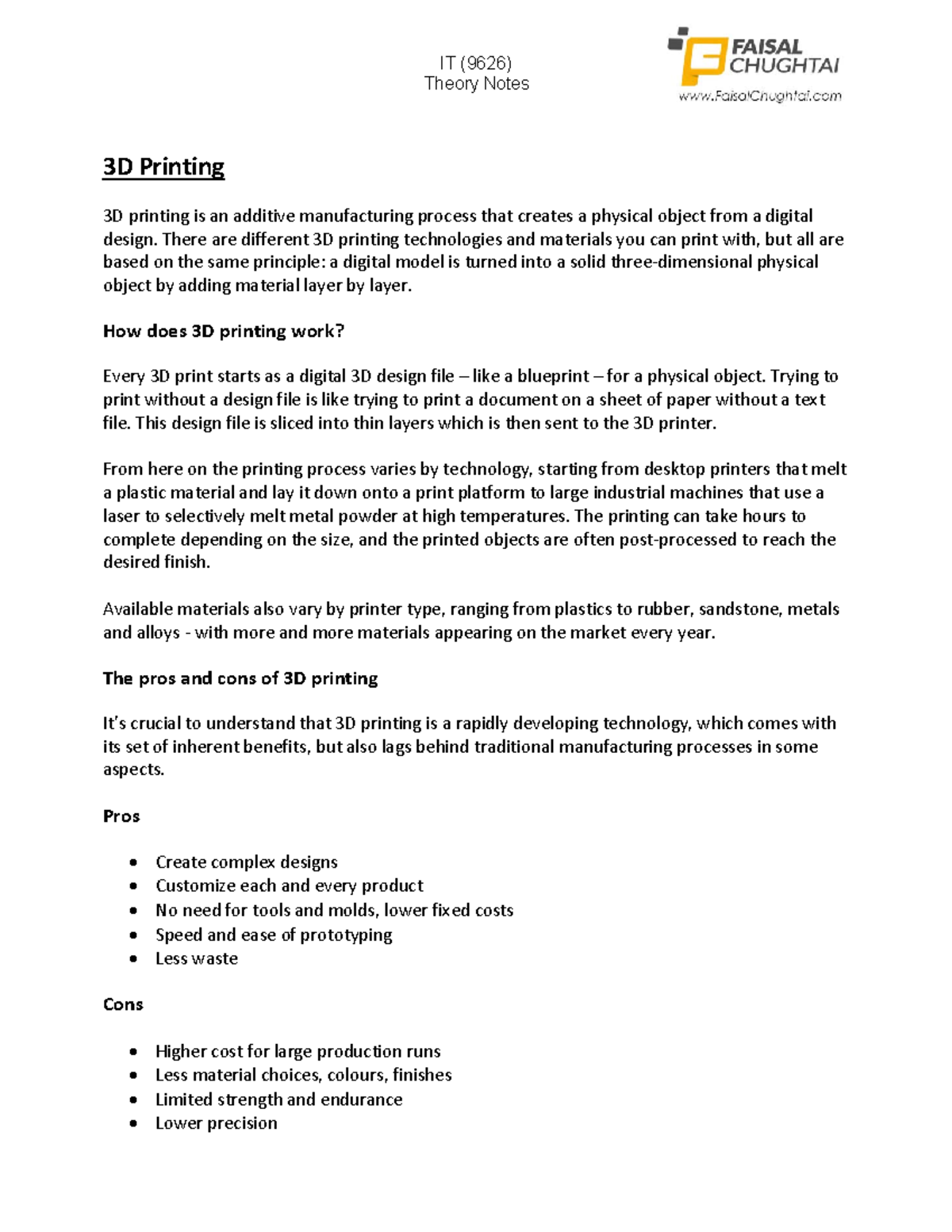 3D printing from Information And Technology - IT (9626) Theory Notes 3D ...