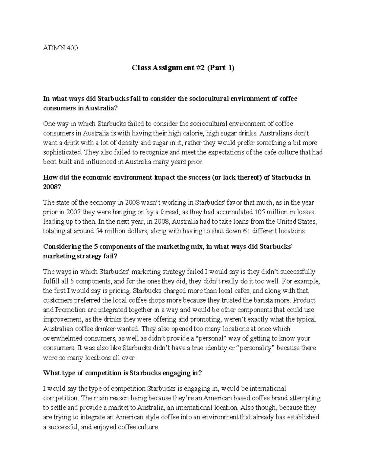 ADMN 400 In-Class Assignment #2 (Part 1) - ADMN 400 Class Assignment #2 (Part 1) In what ways ...