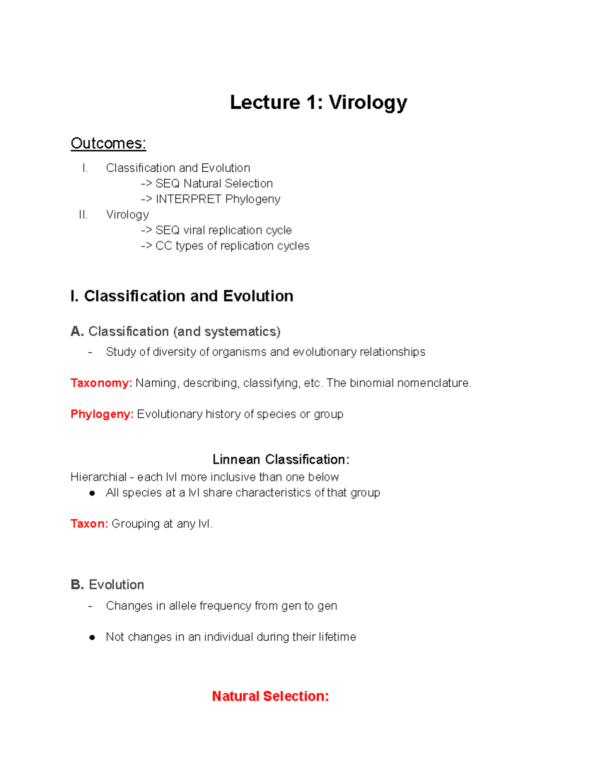 Biology II FOR Lectures 1-9 - Lecture 1: Virology Outcomes: I ...