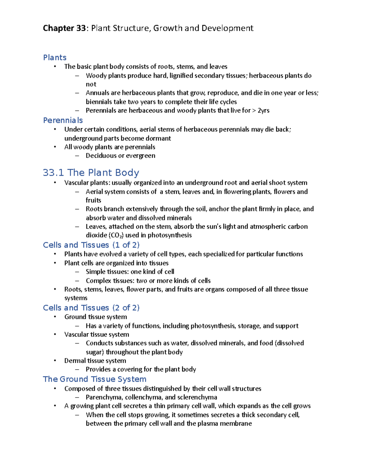 Chapter 33 Plant Structure, Growth and Development - Plants The basic ...