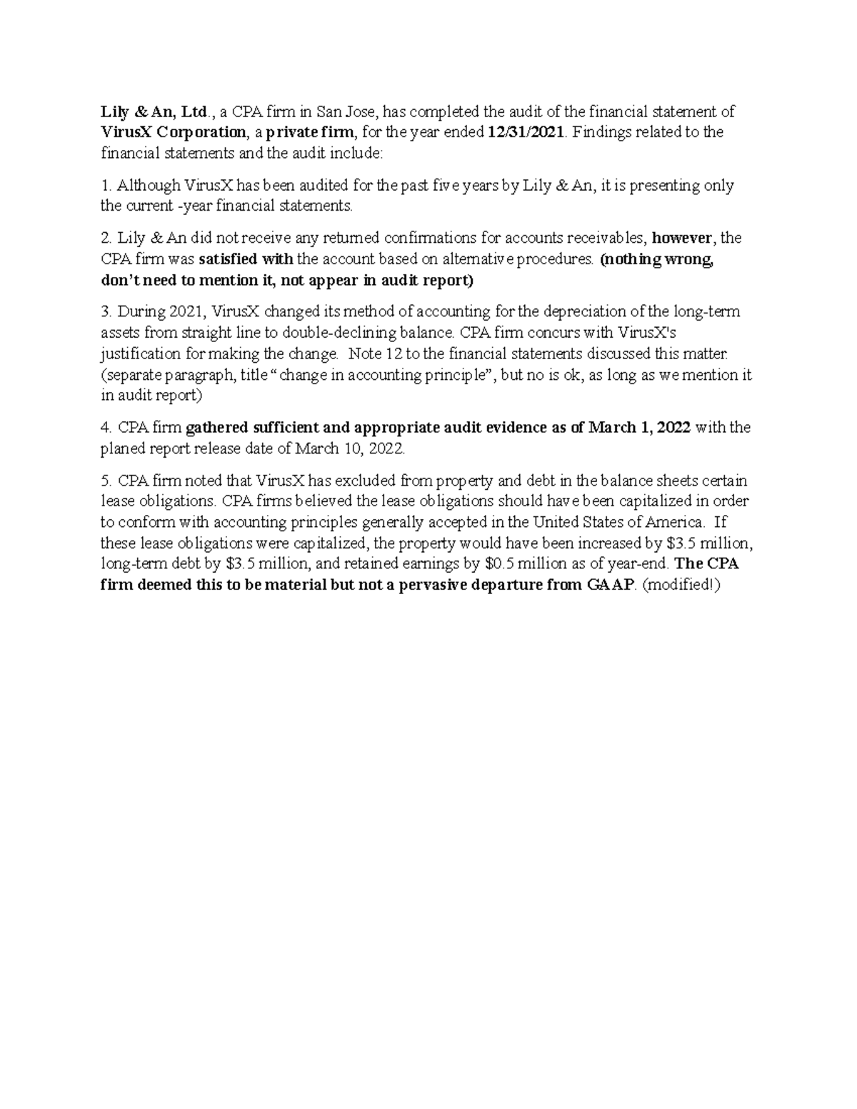 A2 Draft Audit Report - Lily & An, Ltd., a CPA firm in San Jose, has ...