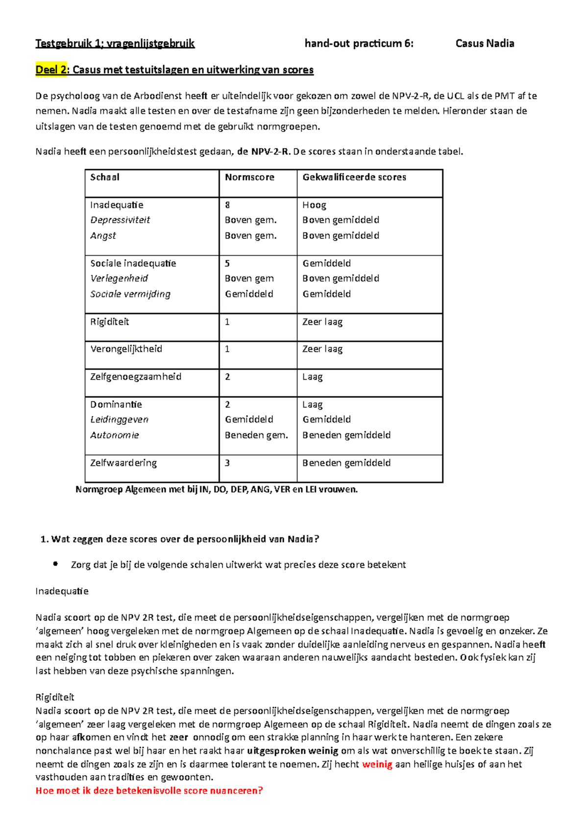 Practicum 6 deel 2 werken met alle testen verwerken scores en ...