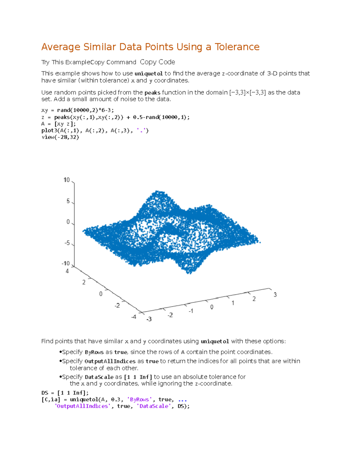 Average Similar Data Points Using A Tolerance Use Random Points
