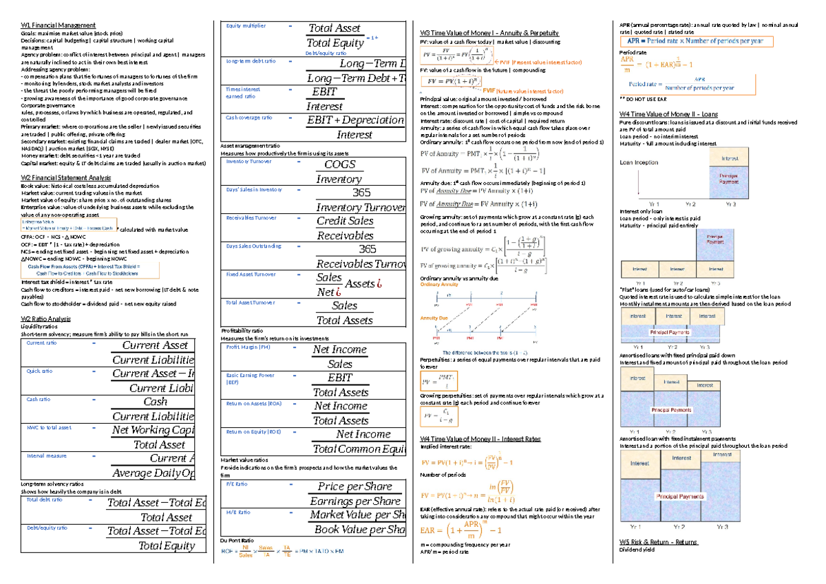 FIN2704 Cheatsheet Mid-Term - W1 Financial Management Goals: maximise ...